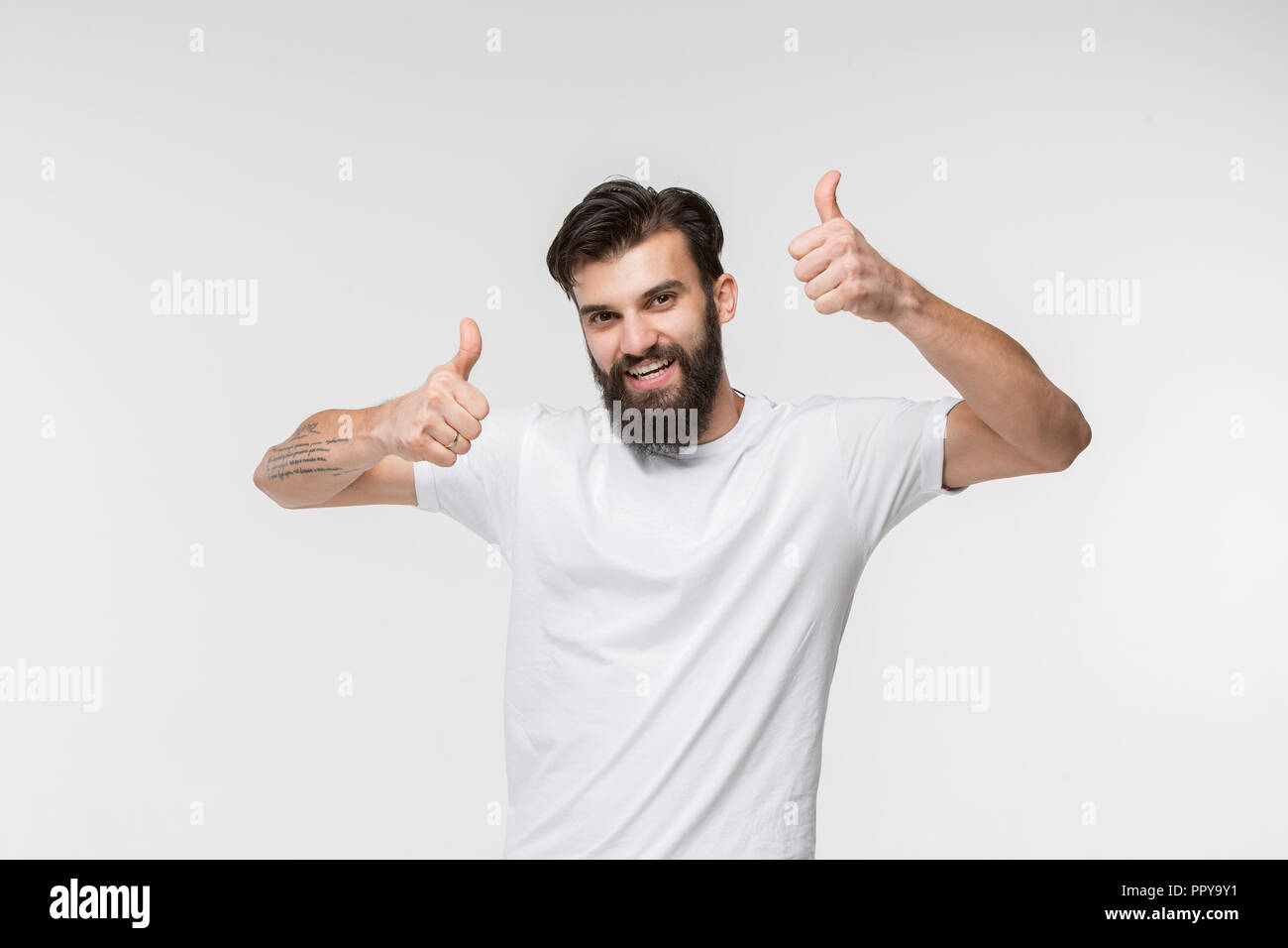 I am ok. Happy businessman, sign ok, smiling, isolated on white studio ...