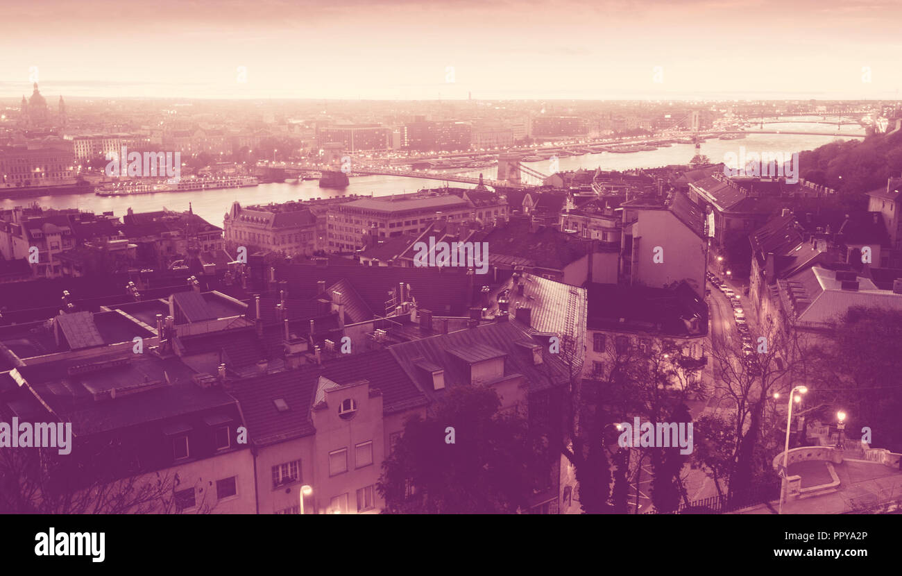 Night view of Budapest cityscape with Danube river, Hungary, Europe ...