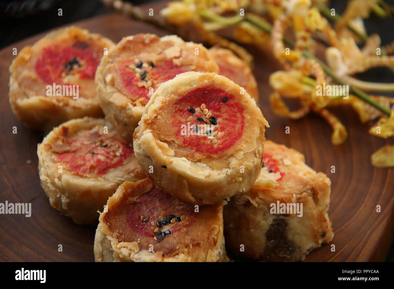 Hopia. Baked Chinese pastry of mung bean, winter melon, and chocolate ...