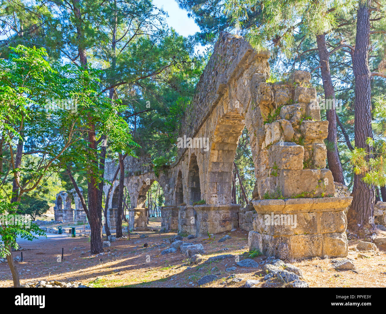 The stone ruins of the ancient Roman aqueduct, hidden among the ...