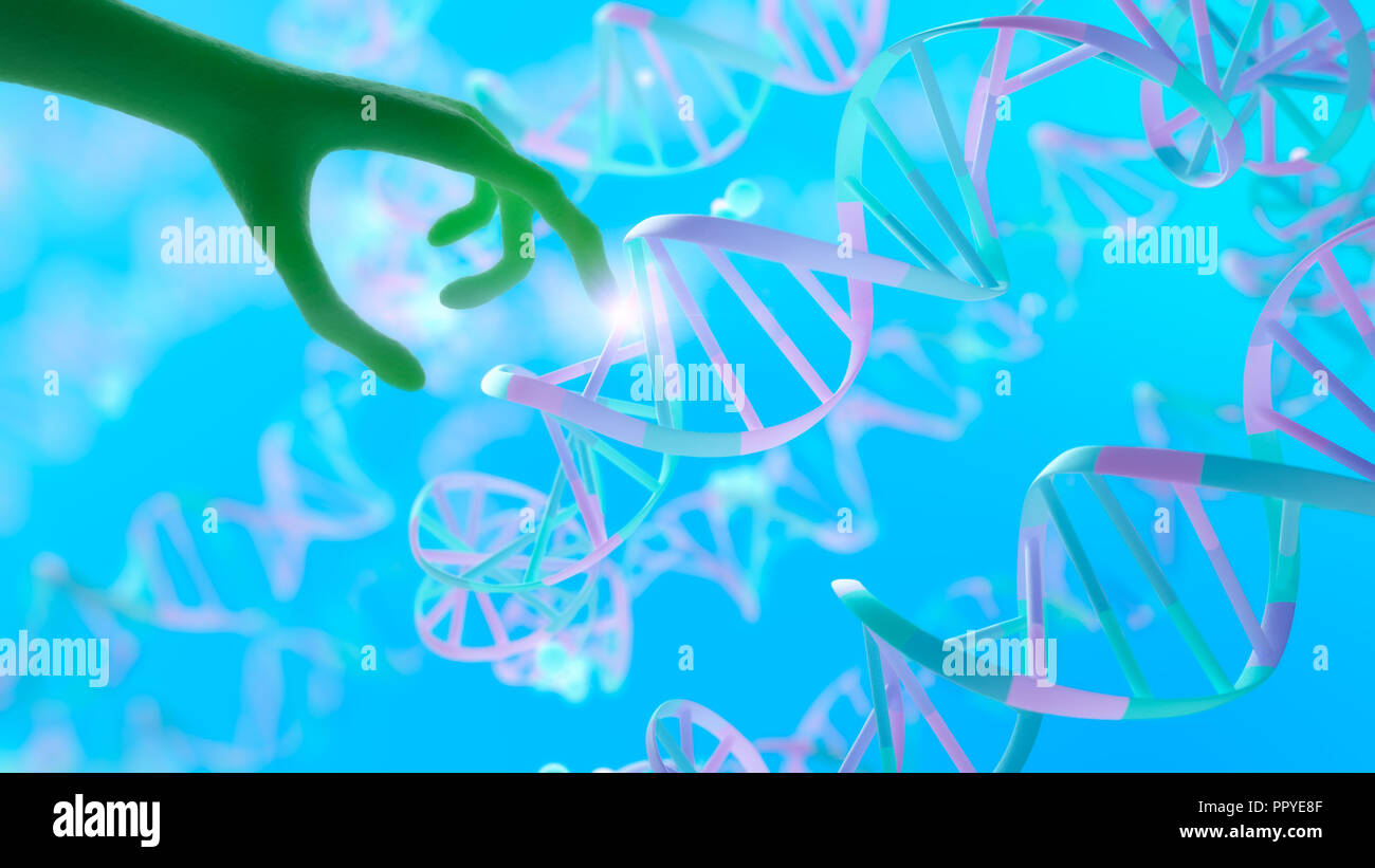 ET Hand Touching DNA String. Genetic Engineering, Medical Science And ...