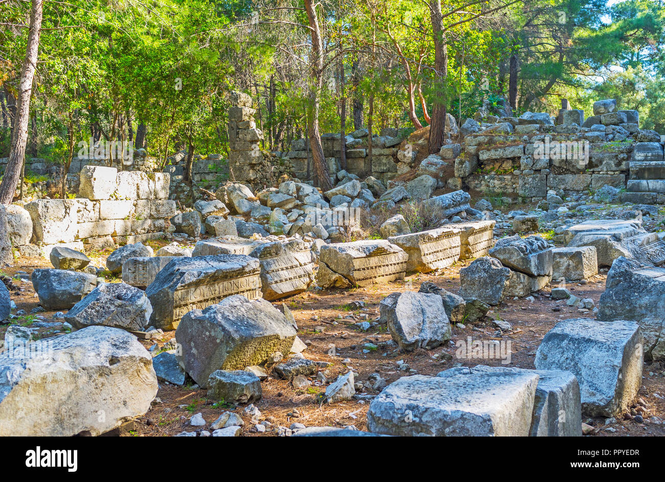 Walk among the ruins of ancient Hadrian's Gate with big boulders ...