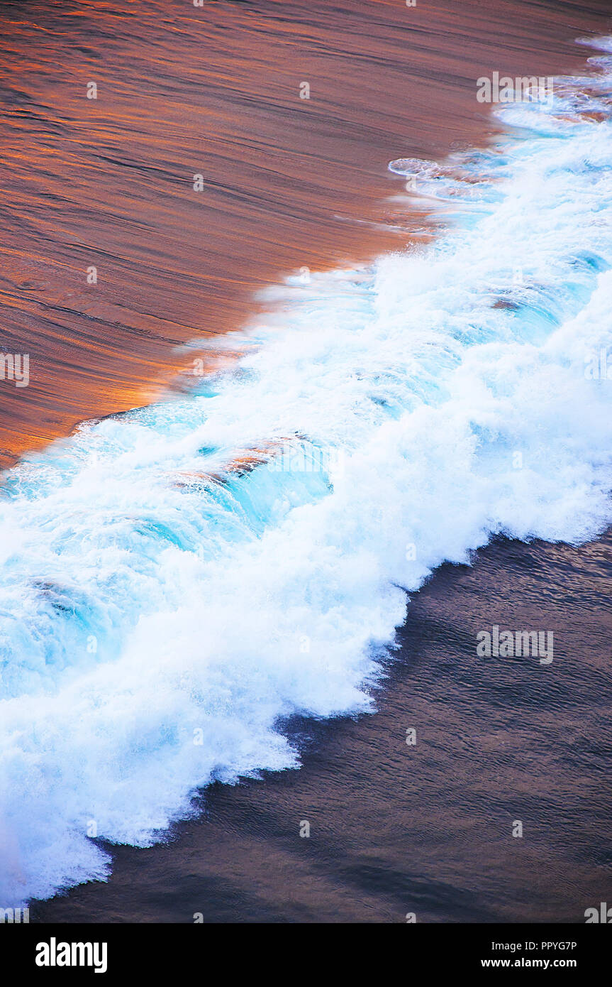 Color wave of the ocean during sunset, open water landscape. Blue water ...