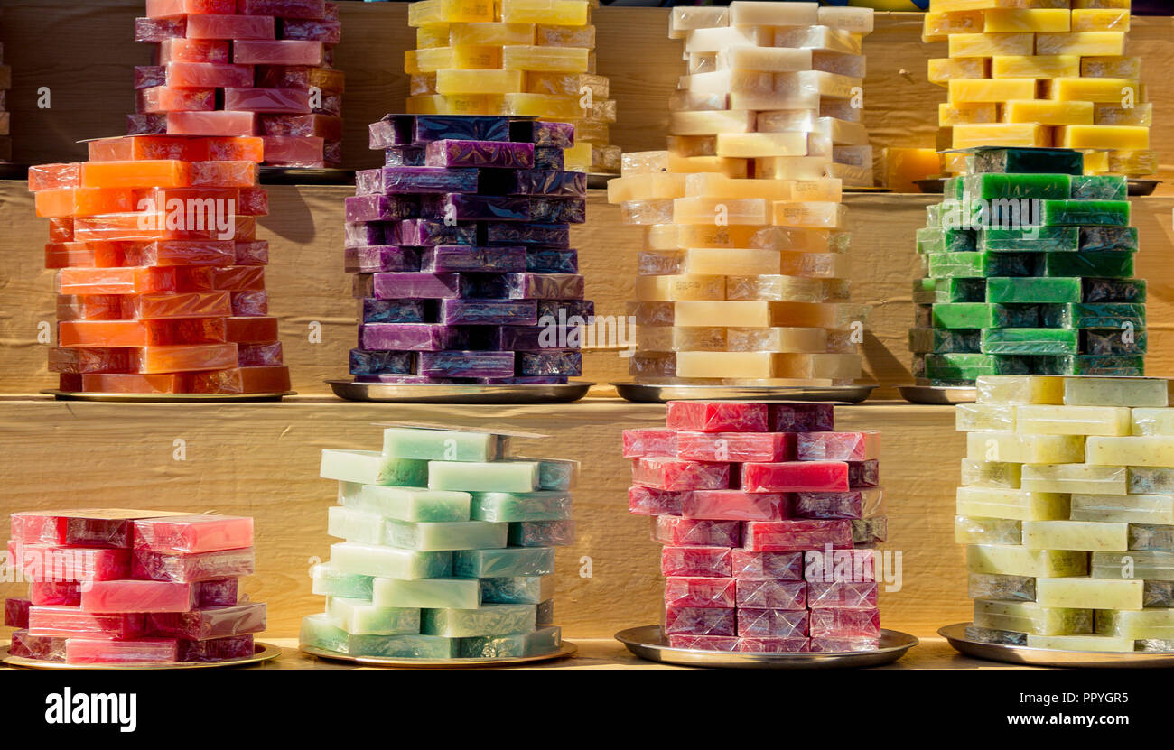Collection of bars of fragrant hand made organic soap Stock Photo - Alamy