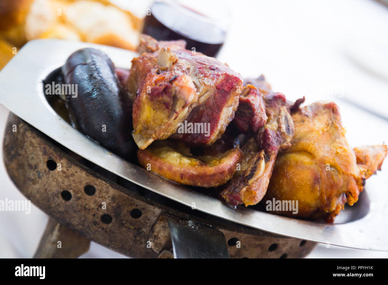 Traditional in Argentine grilled dish asado served at dinner Stock ...