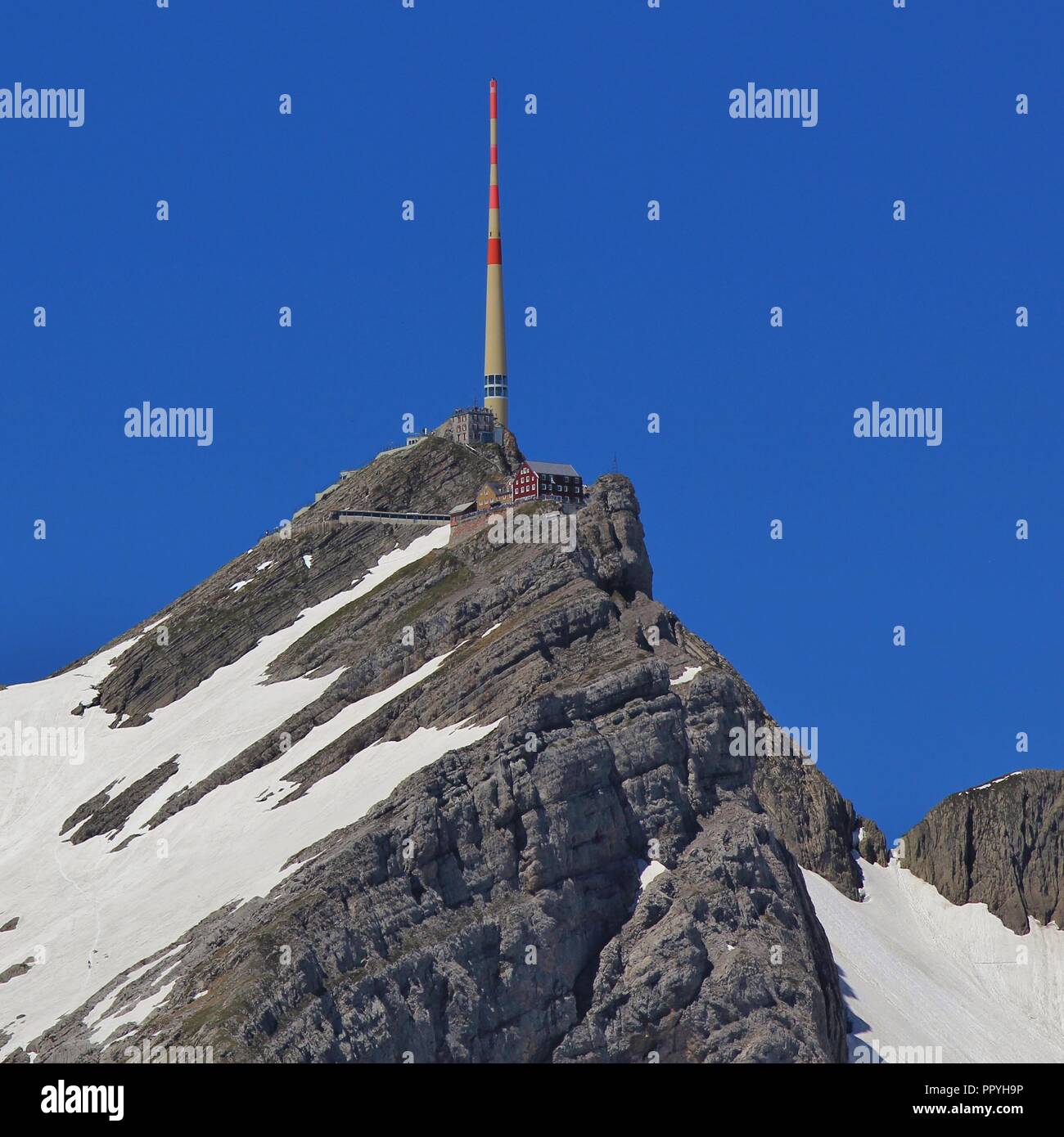 Summit station of a cable car on top of Mt Santis. Travel destination ...