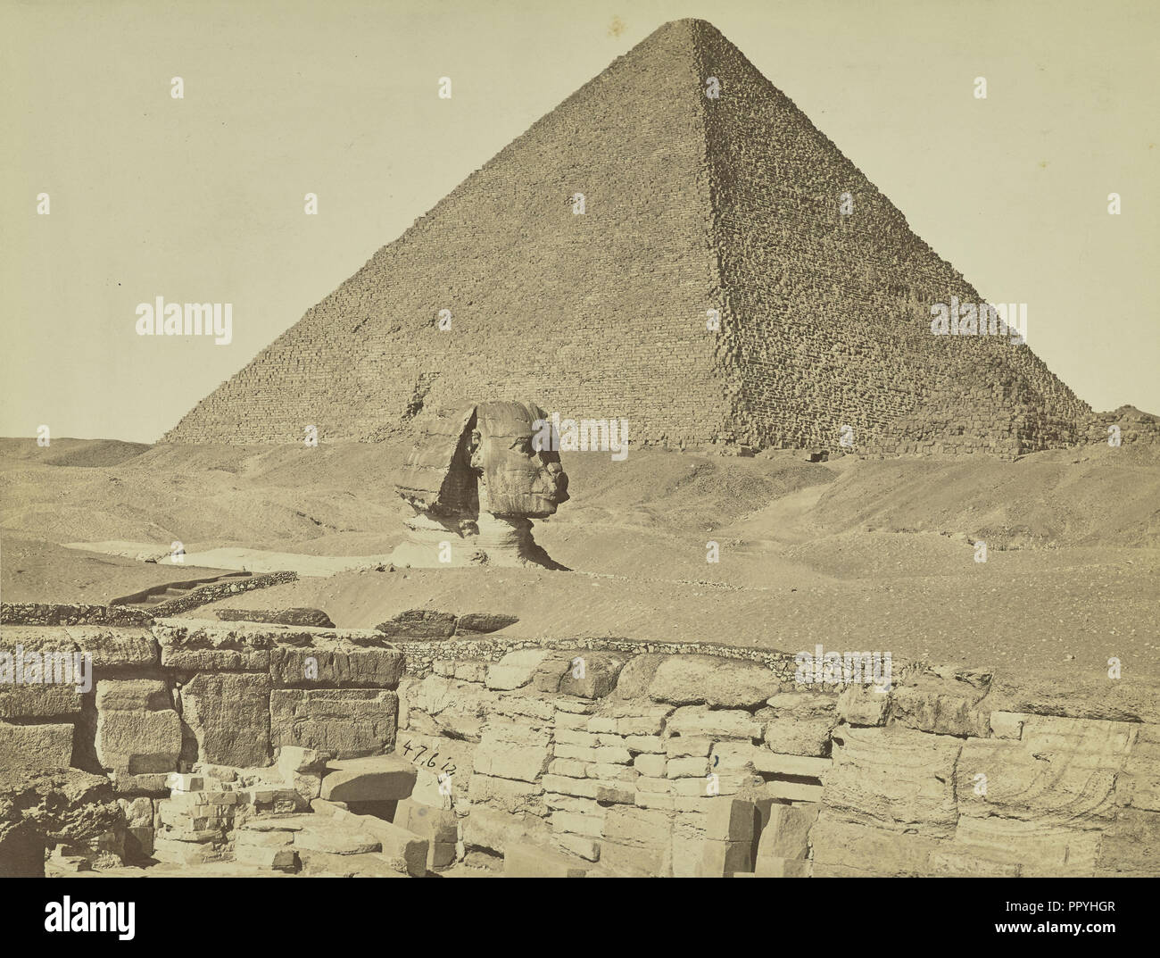 Great Sphinx and pyramid, Giza; Egyptian; Giza, Egypt, Africa; about ...