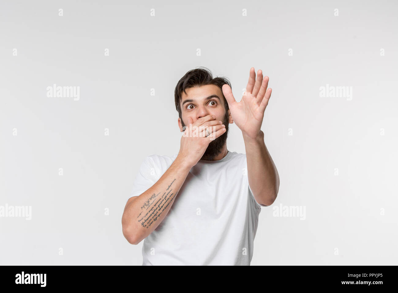 I'm afraid. Fright. Portrait of the scared man. Business man standing ...