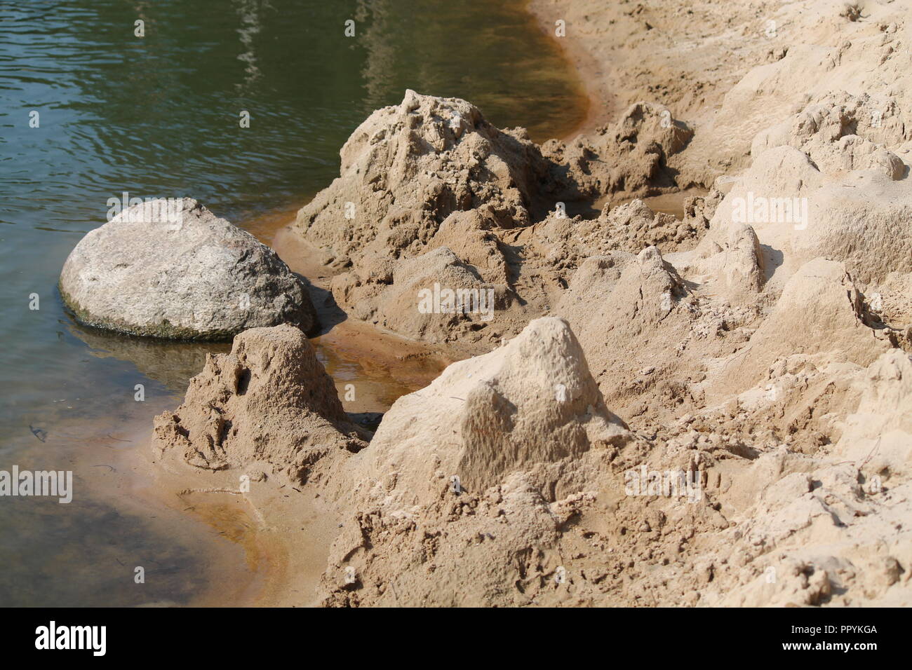 beautiful sand warm empty sea shore with blue waves on coastline in ...