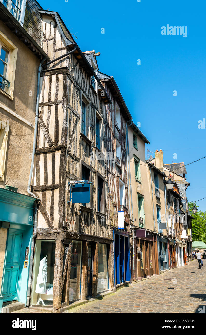 Traditional half-timbered houses in the old town of Rennes, France ...