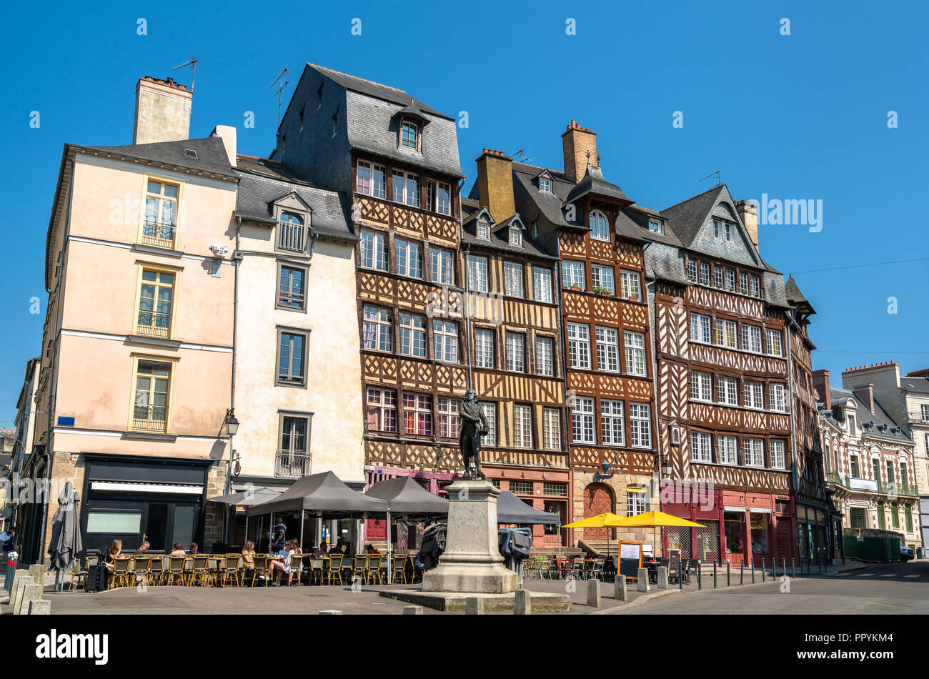 Traditional half-timbered houses in the old town of Rennes, France ...