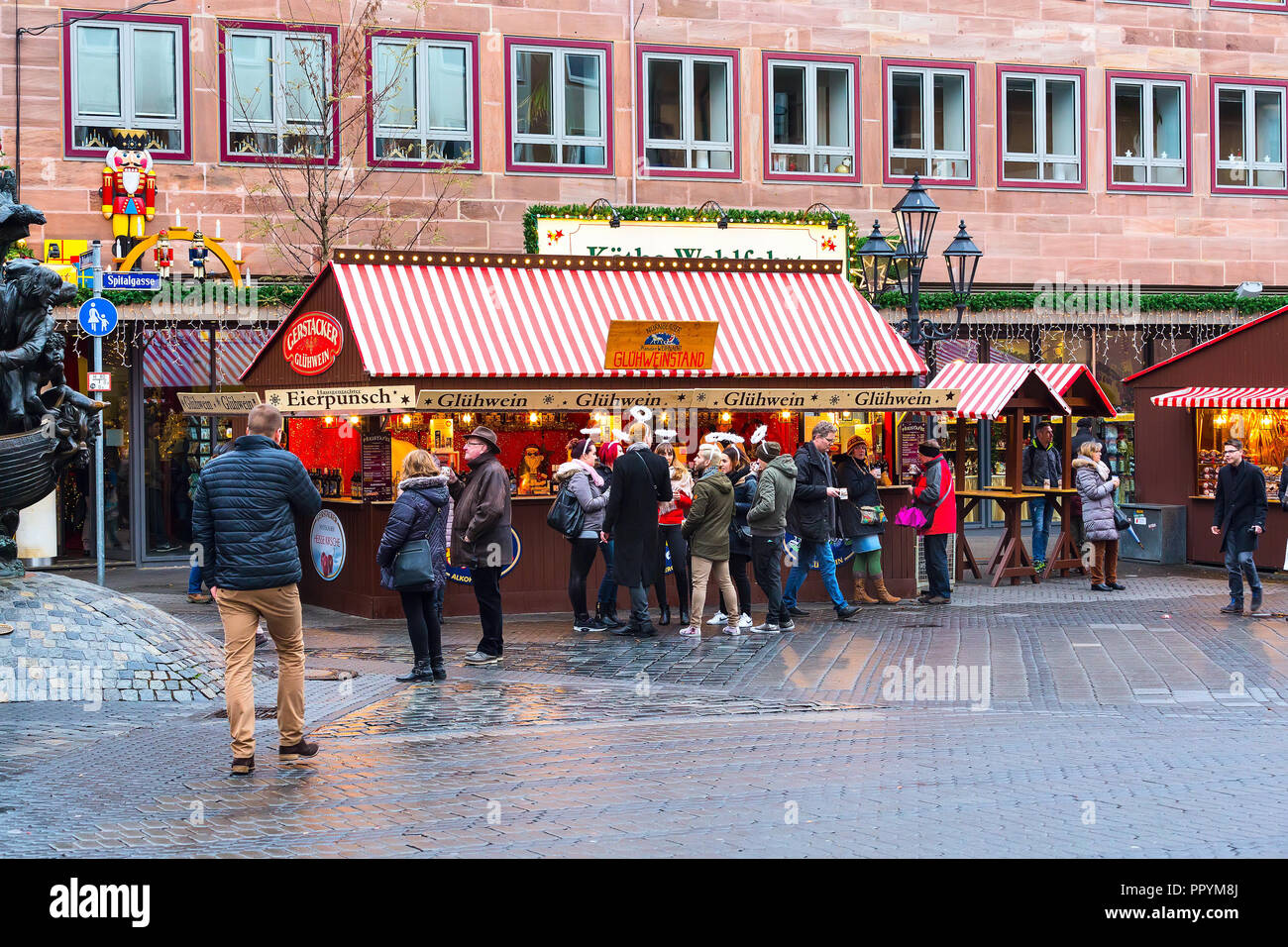 Nuremberg, Germany - December 24, 2016: Christmas market with kiosks ...