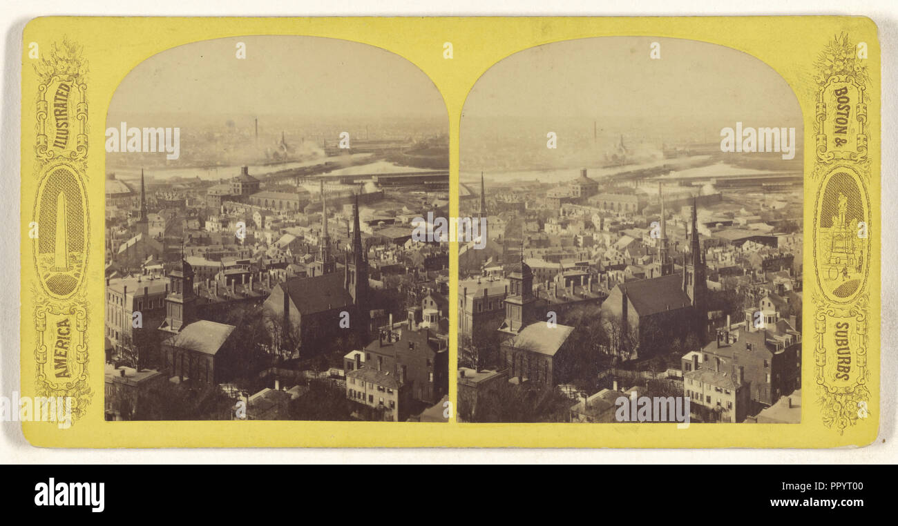 High angle view of Boston, Mass. and suburbs; American; about 1870 ...
