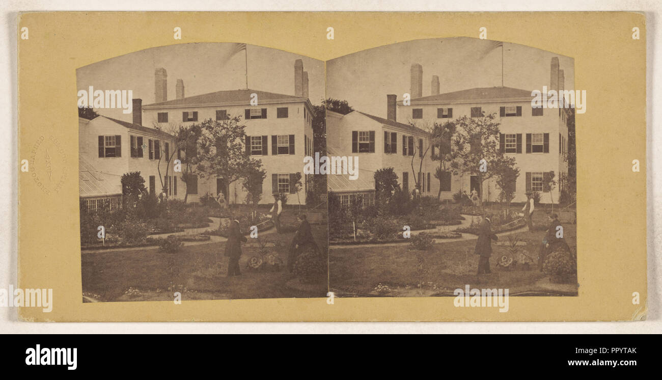 Large house and lawn, people in the garden, probably at Newburyport ...