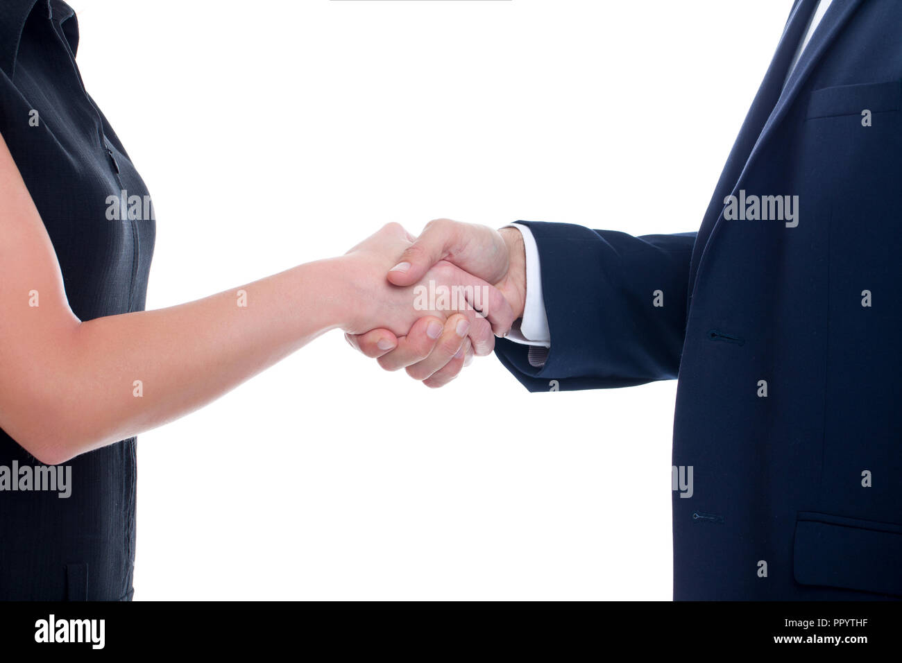 Businesswoman and businessman handshaking, isolated on white Stock ...