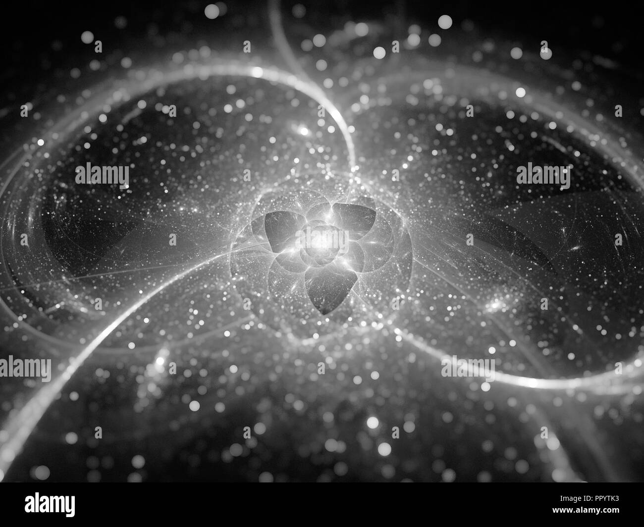 Futuristic glowing object in space with trajectories, computer ...