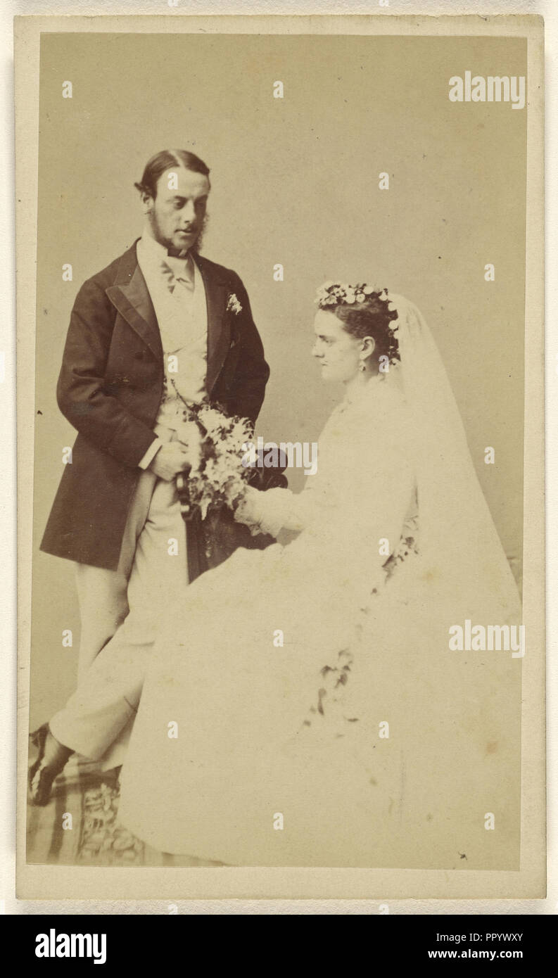 wedding couple: groom standing, bride seated; Hills & Saunders, British ...