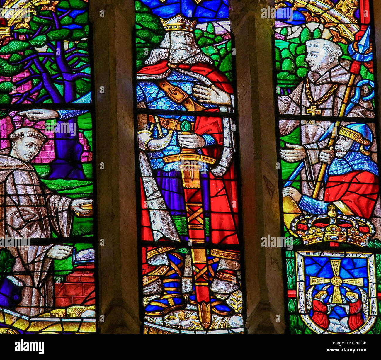 Stained glass depicting King Fruela I the Cruel of Asturias, founder of ...