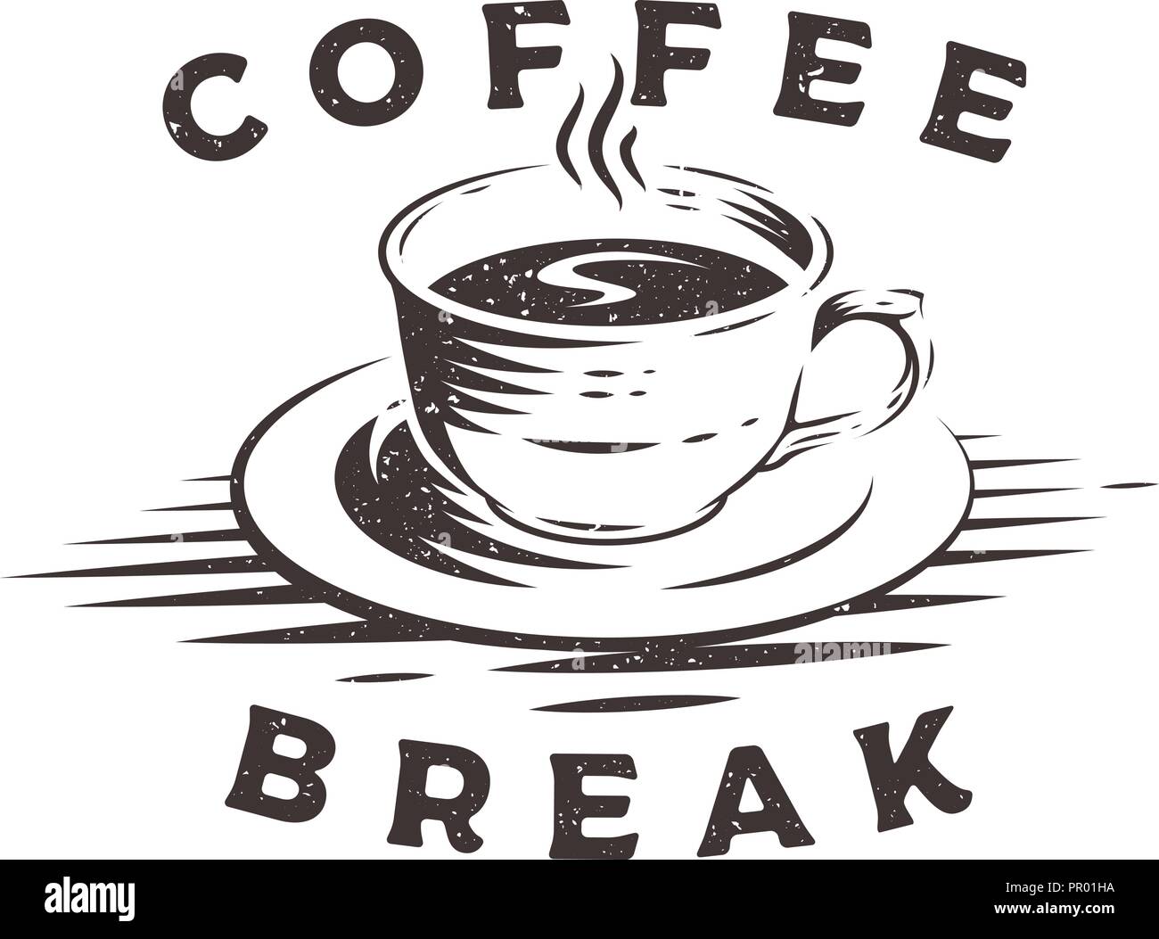 Coffee cup logo with grunge effect isolated on white background. Coffee ...