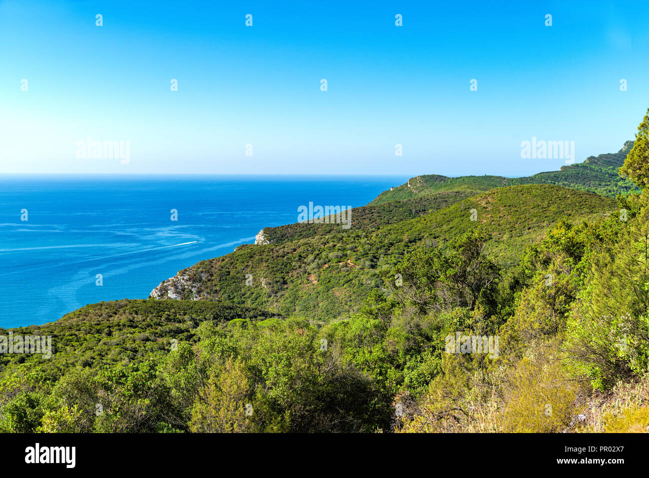 Beautiful National Park of Arrabida from above overlooking the beach ...