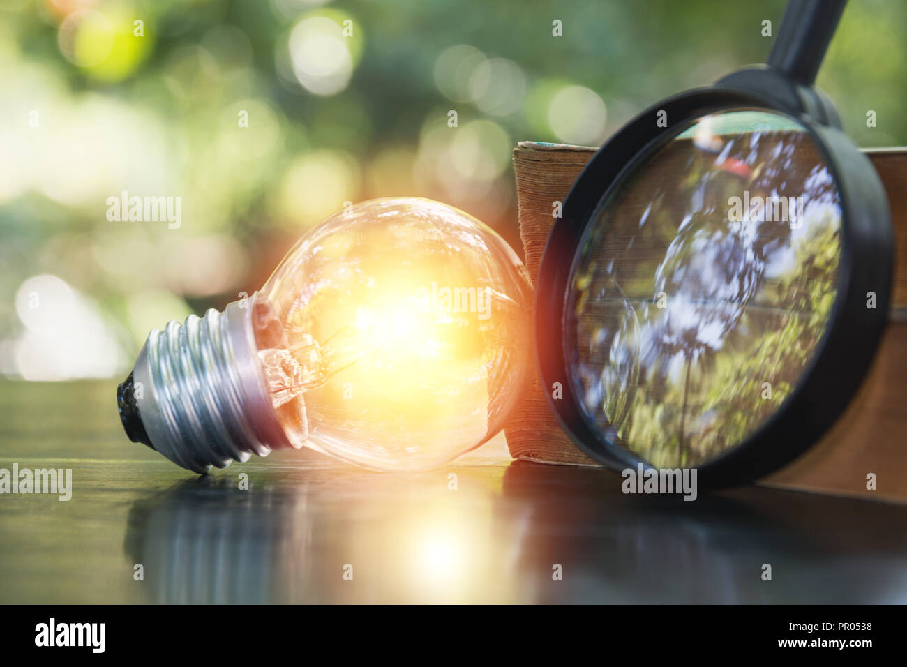 A light bulb for innovation and creative concept on nature background ...
