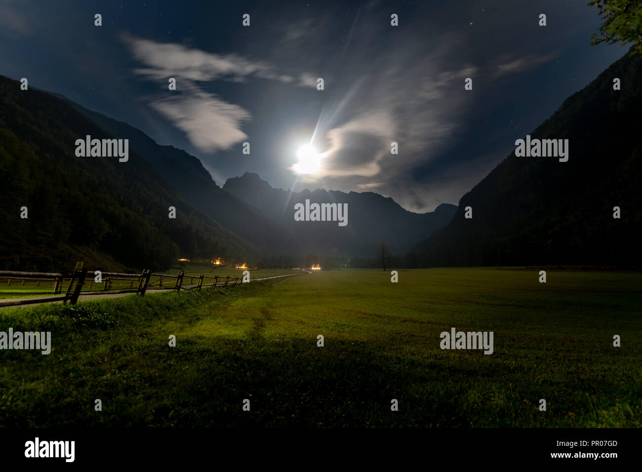 Alpine valley at night, Logarska valley, Slovenia Stock Photo - Alamy