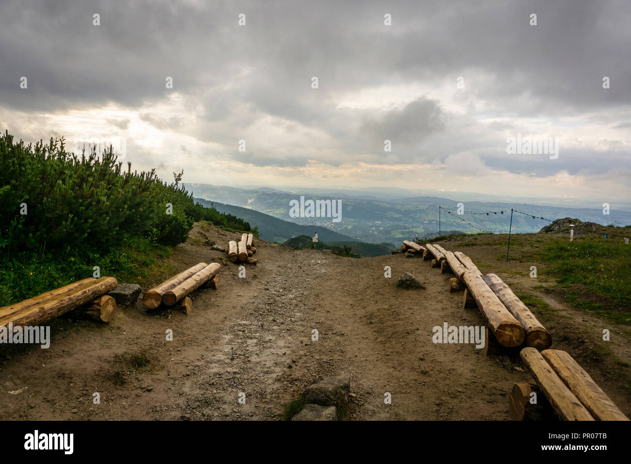Wooden benches on the pass. Tatra Mountains. Poland Stock Photo - Alamy
