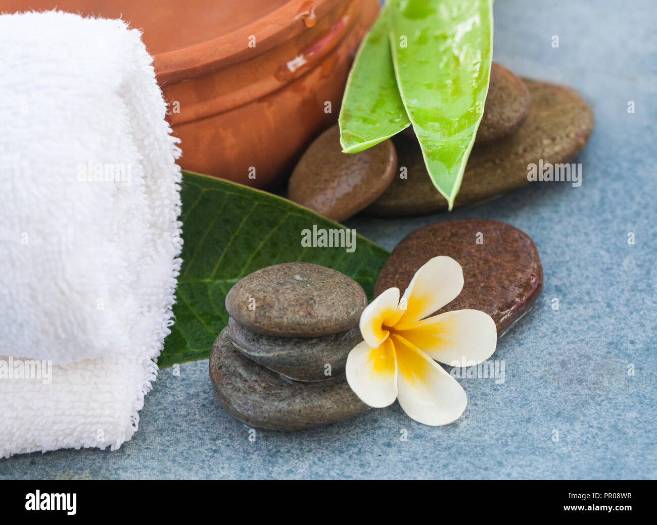 spa flower with healthy objects with stones for massage Stock Photo - Alamy