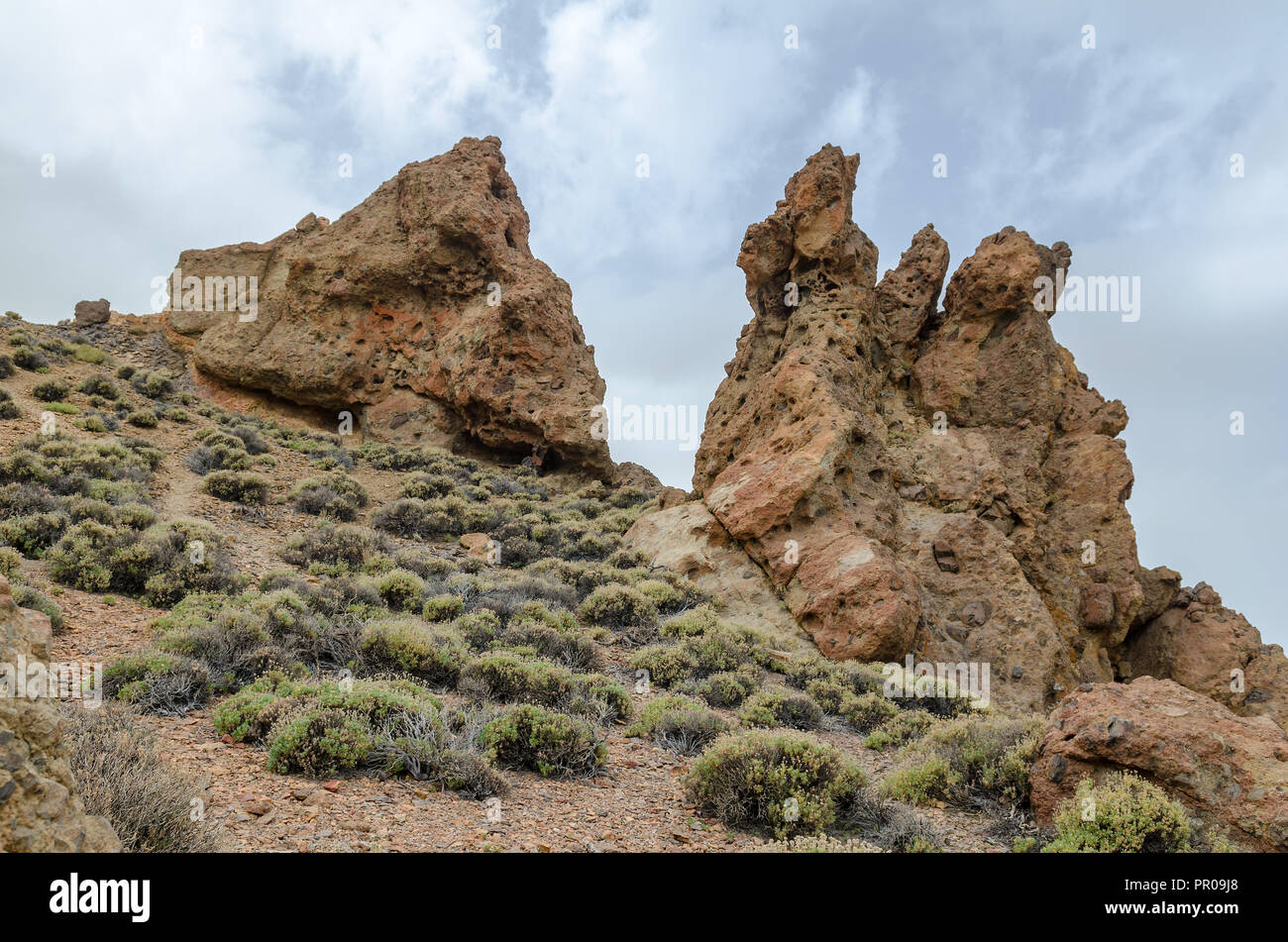 rock formation in the mountain landscape teide national park, tenerife ...