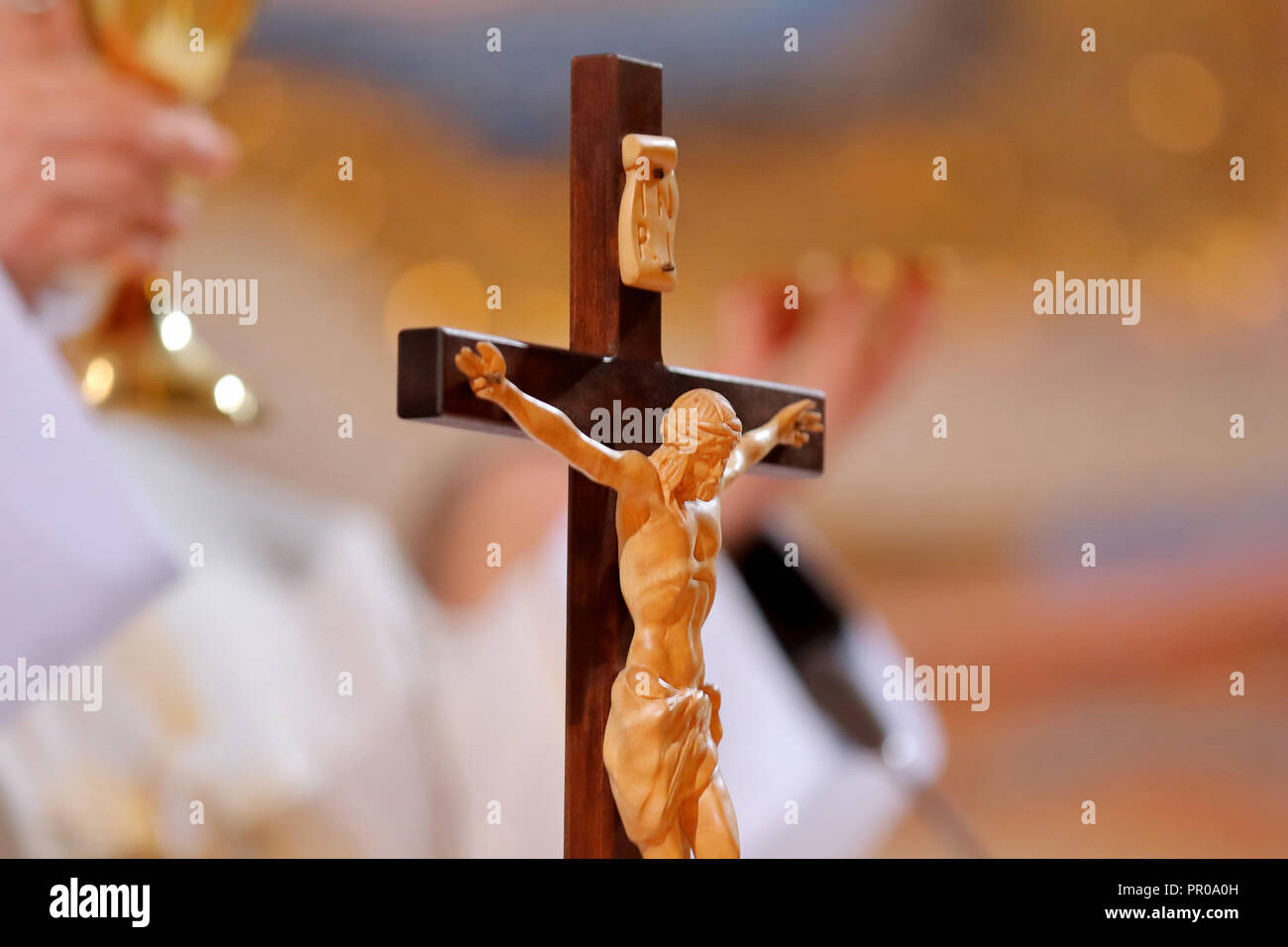 Priest celebrate mass at the church and empty place for text Stock ...