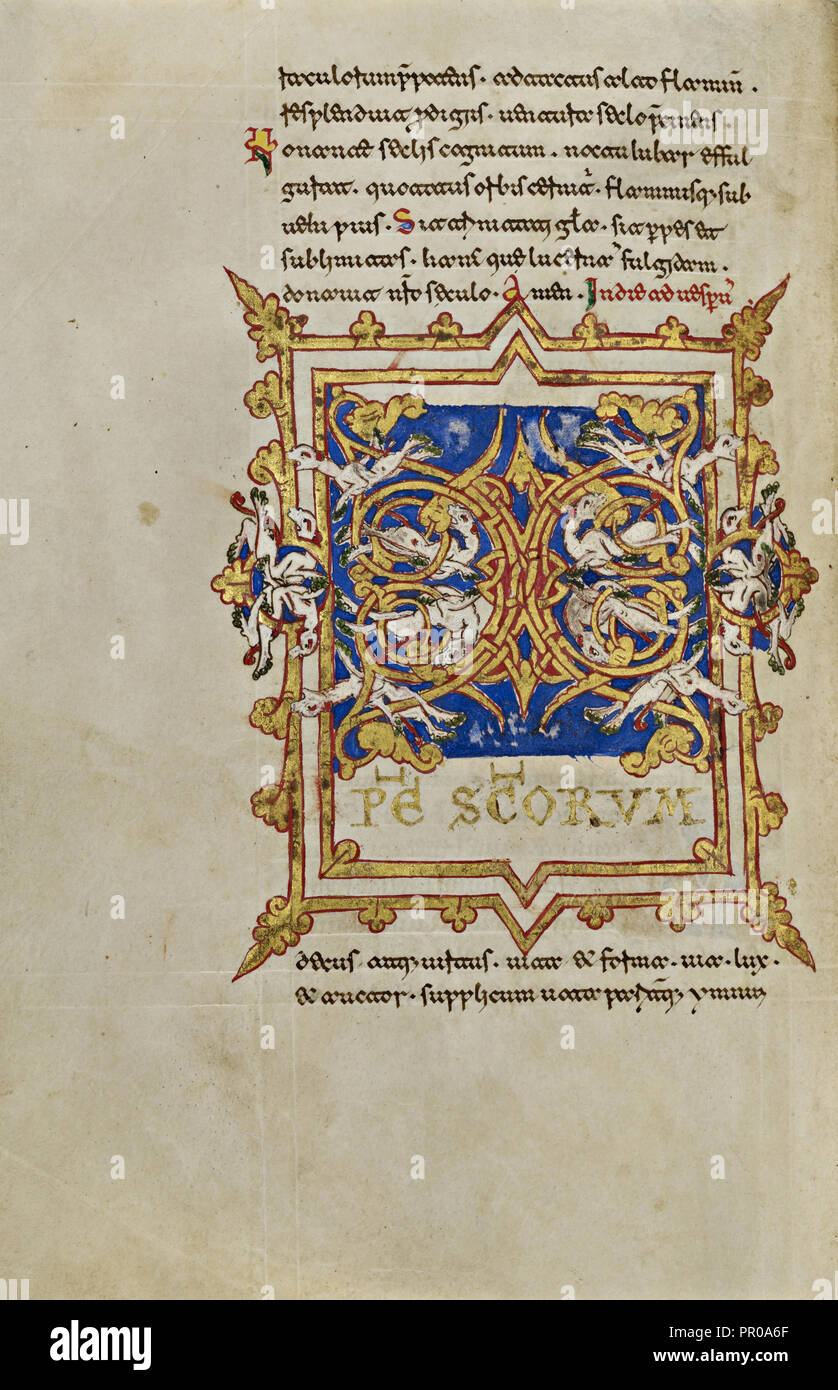 Inhabited Initial X; Montecassino, Italy; 1153; Tempera colors, gold ...