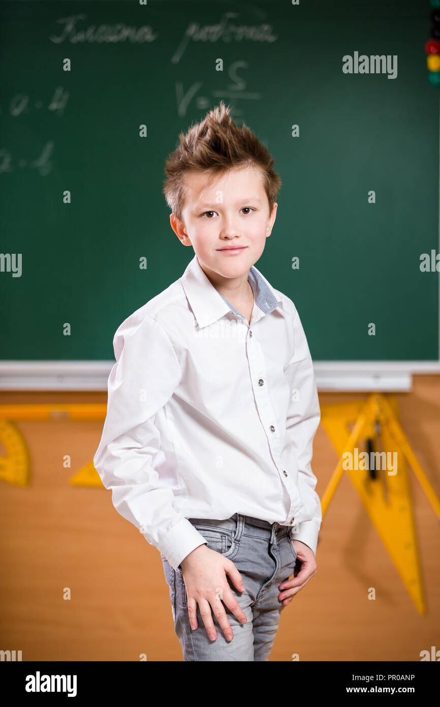 Ukraine. Kiev. May 5, 2018. Portrait of a schoolboy. A young 10 years ...
