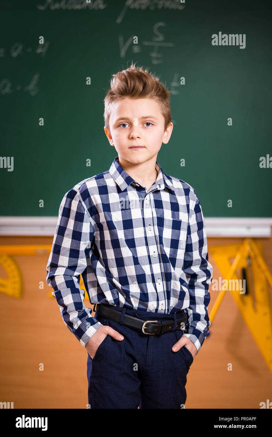 Ukraine. Kiev. May 5, 2018. Portrait of a schoolboy. A young 10 years ...