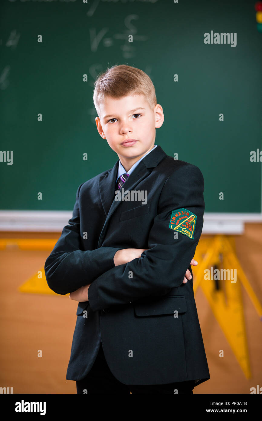 Ukraine. Kiev. May 5, 2018. Portrait of a schoolboy. A young 10 years ...
