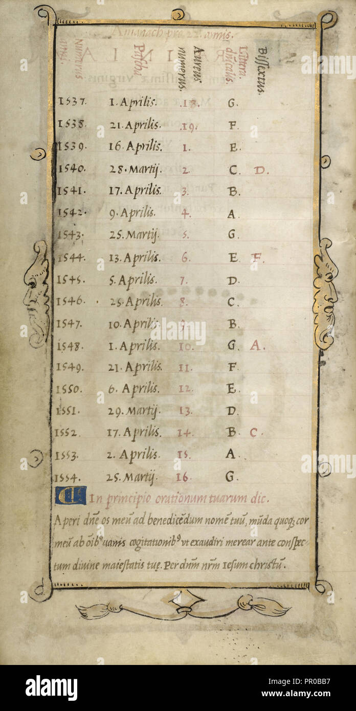Calendar Page; Paris, France; 1544; Tempera colors and gold paint on ...
