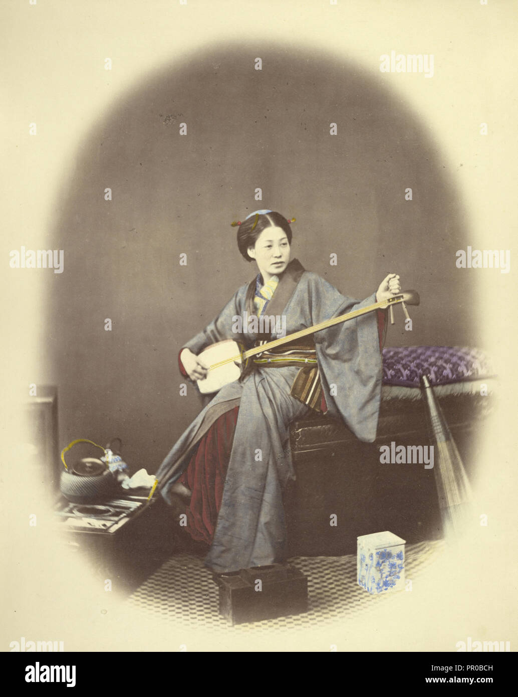 Girl Playing the Samisen; Felice Beato, 1832 - 1909, Japan; 1866 - 1867 ...