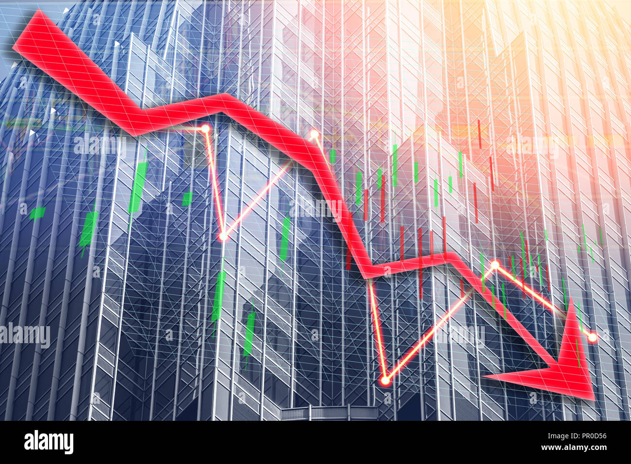 Hong Kong Office buildings with graph index of stock Market (red bear ...