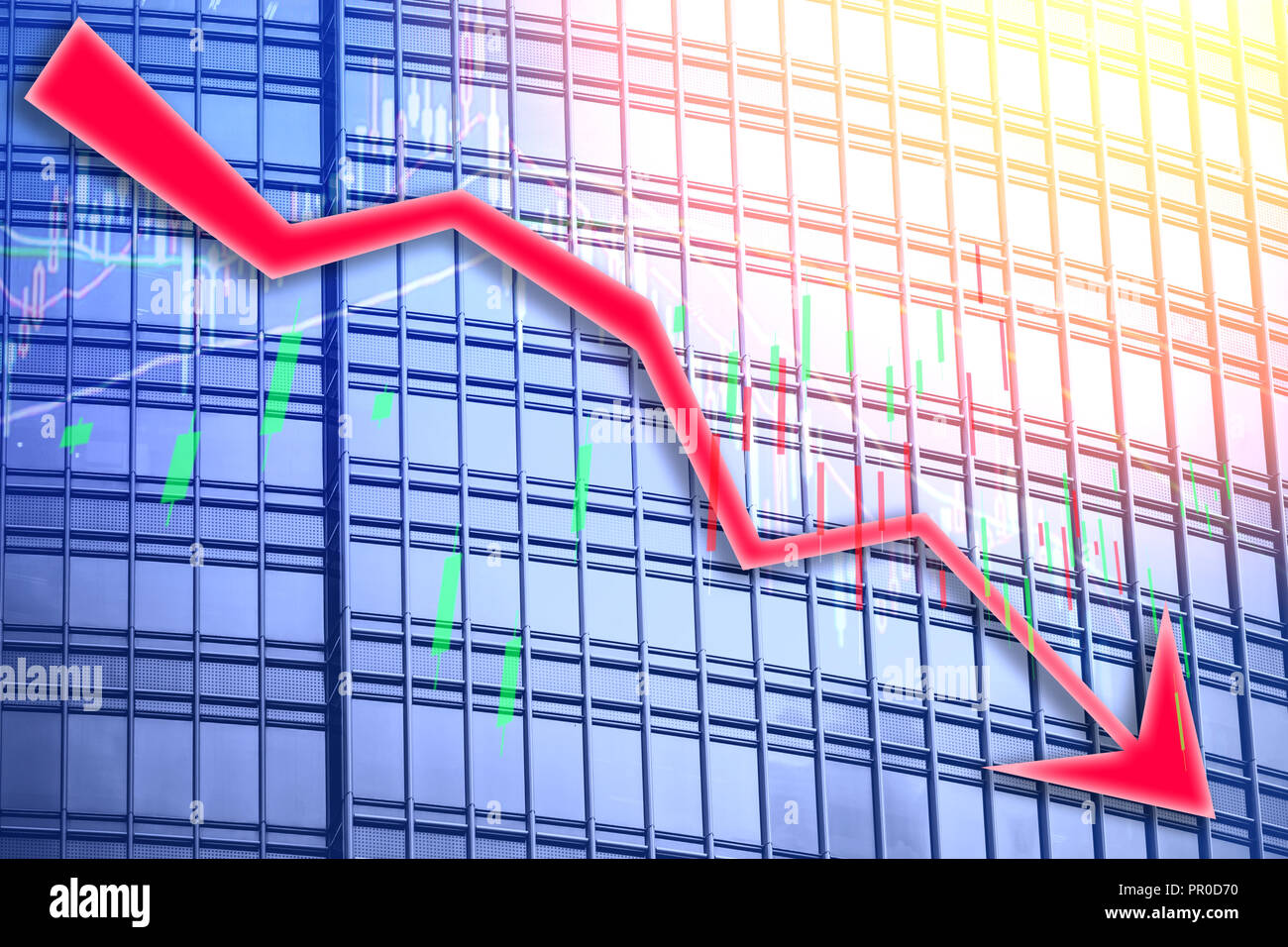 Hong Kong Office buildings with graph index of stock Market (red bear ...