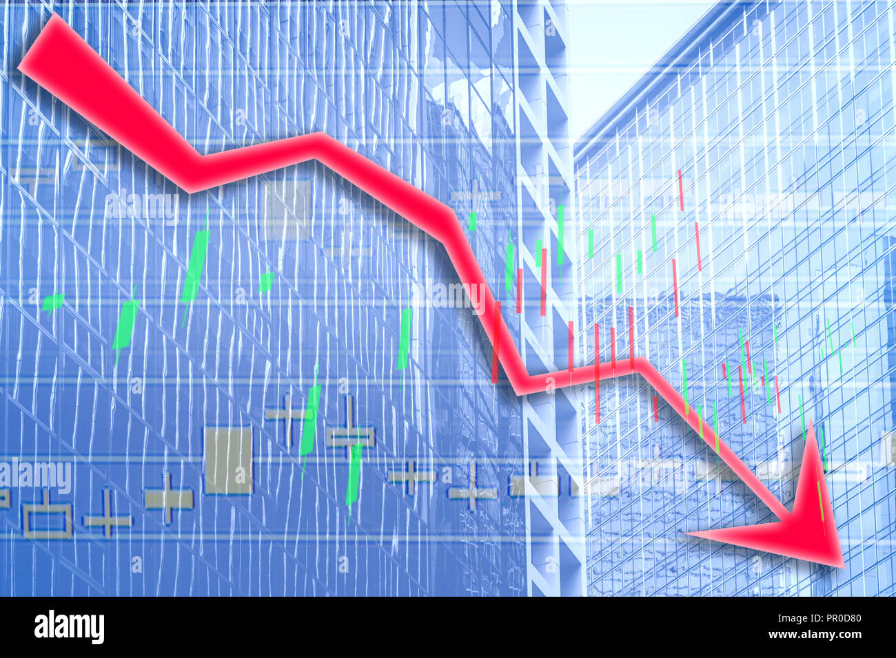 Hong Kong Office buildings with graph index of stock Market (red bear ...