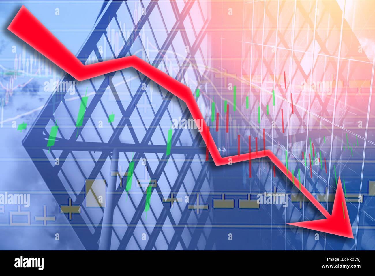 Hong Kong Office buildings with graph index of stock Market (red bear ...