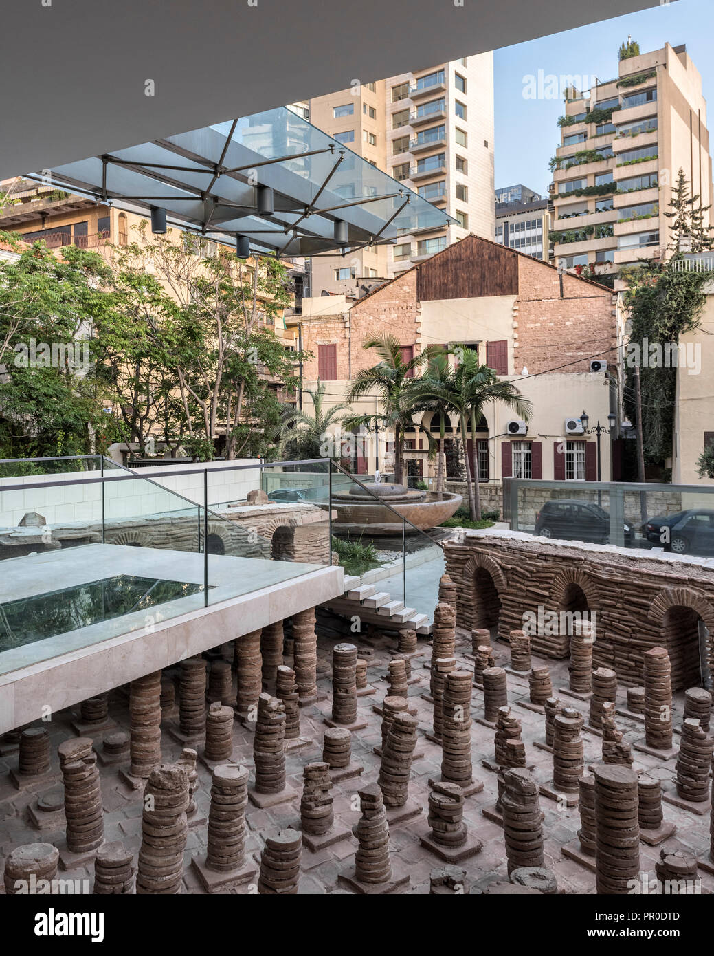Excavated ruins of Roman bath and labrum included to entrance hall with ...