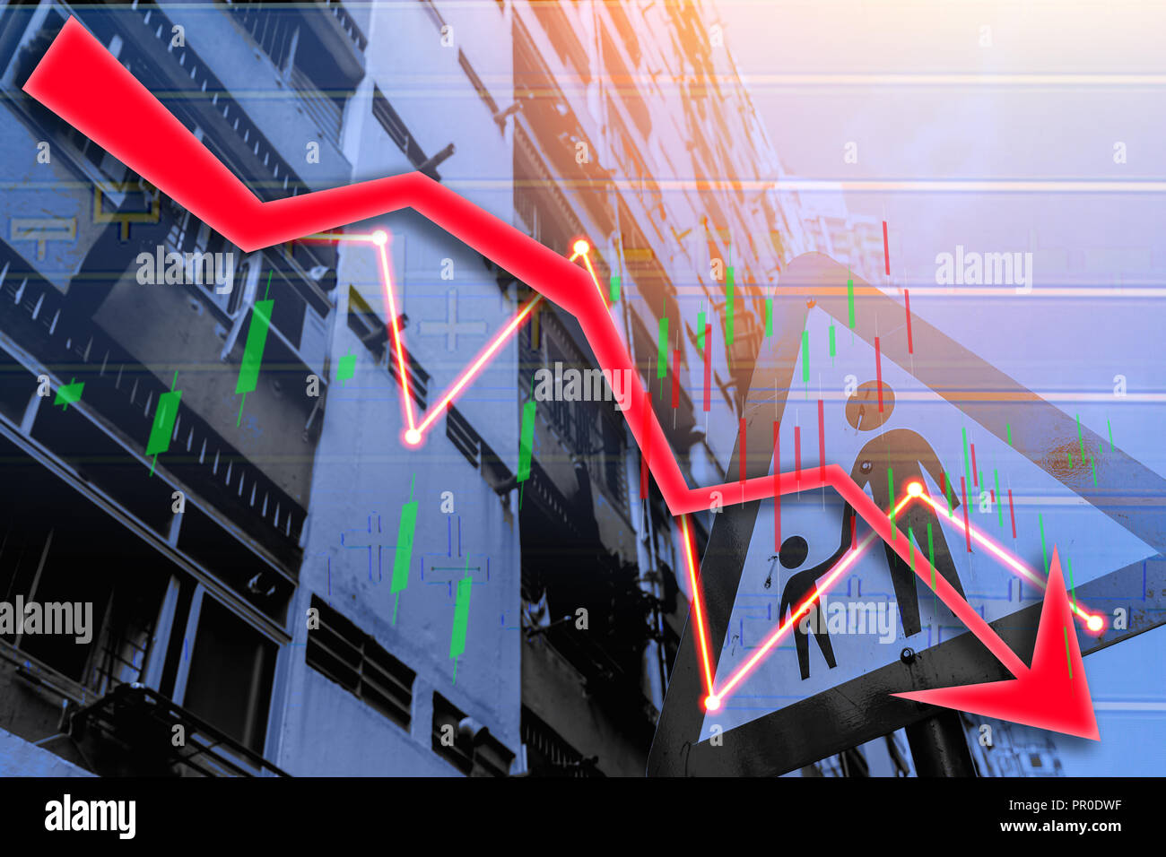 Hong Kong Office buildings with graph index of stock Market (red bear ...