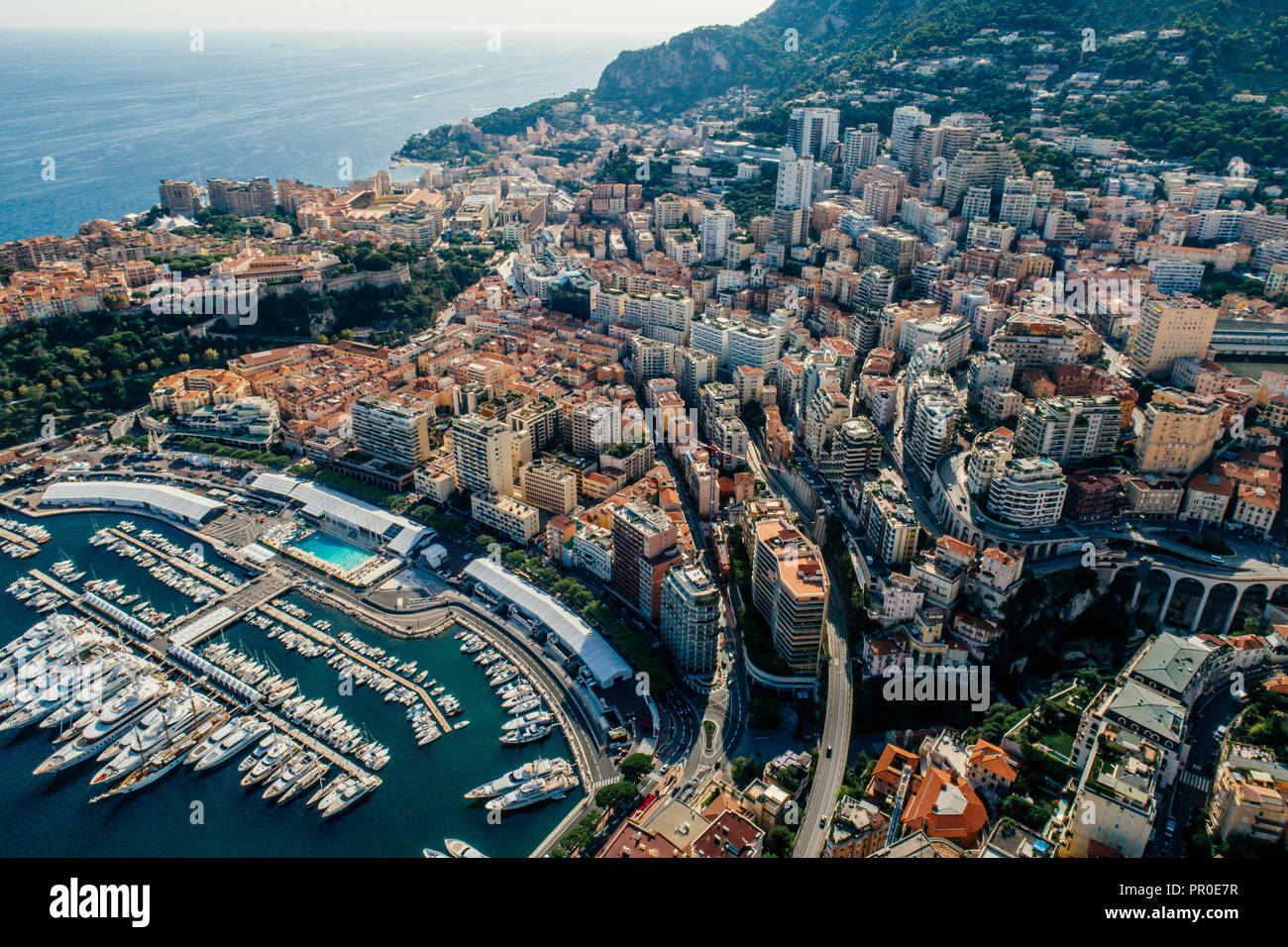 Yachts in port Monaco Monte-Carlo city riviera Drone summer photo Stock ...
