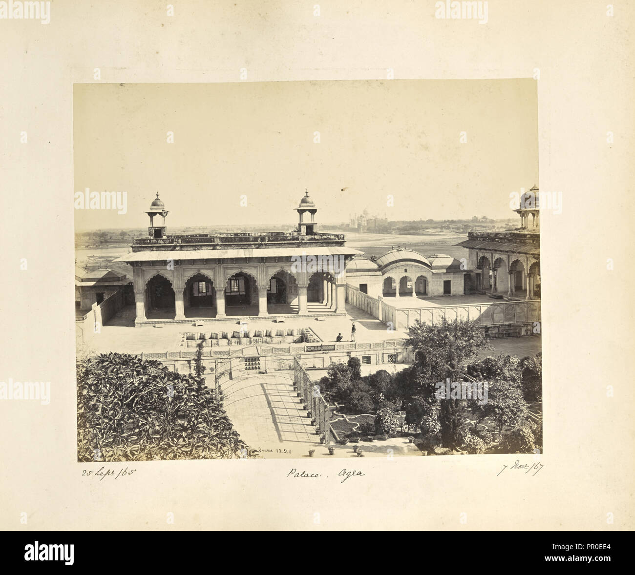 Agra; The Fort, the Palace of Akbar with the Taj in the distance ...