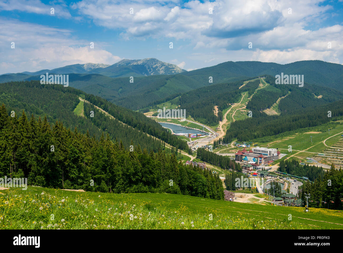 View over the Bukovel ski resort, Carpathian Mountains, Ukraine, Europe ...