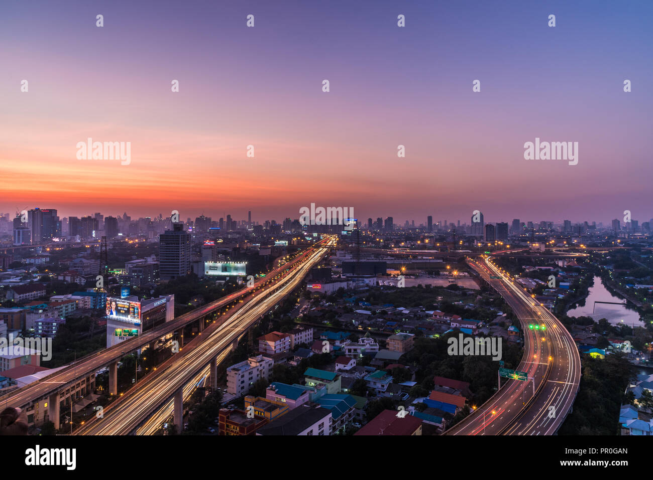 Sunset from city viewpoint, Bangkok, Thailand, Southeast Asia, Asia ...