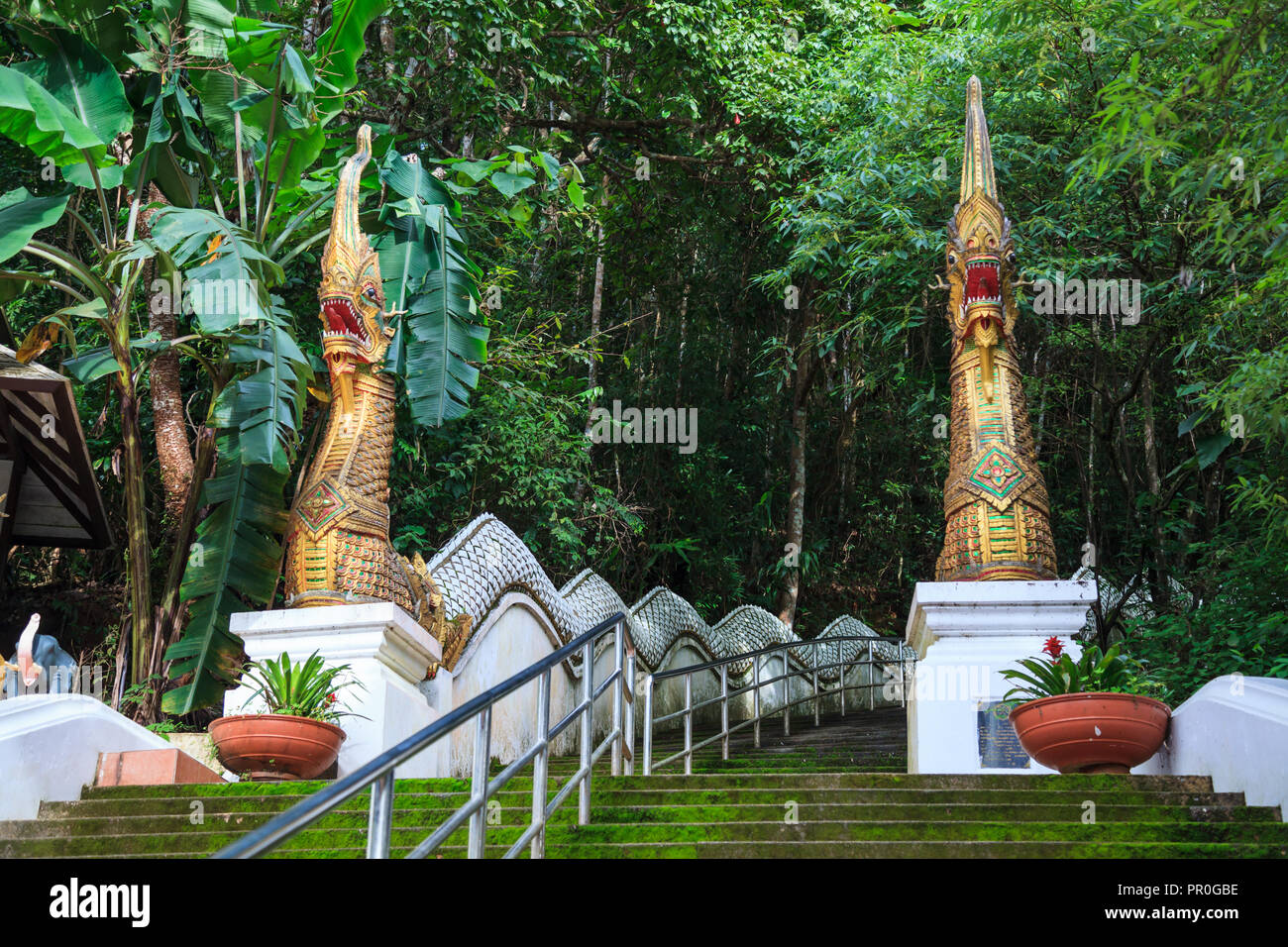 Two Naga Gate Guardians at the Entrance of stairway uphill to Wat Phra ...
