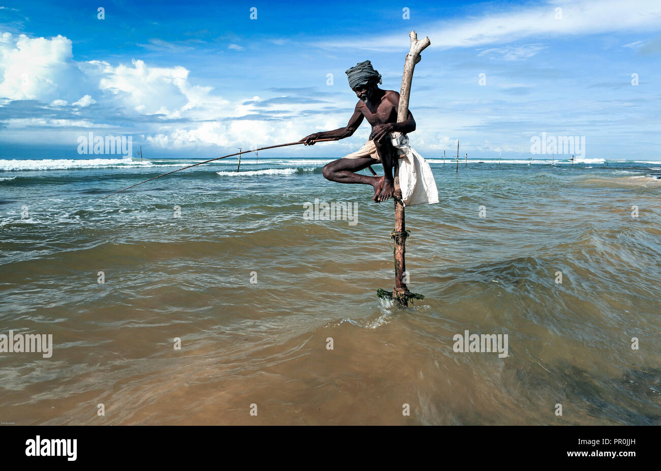 Sri Lanka stick fisherman catching fish in Koggala, Sri Lanka Stock ...