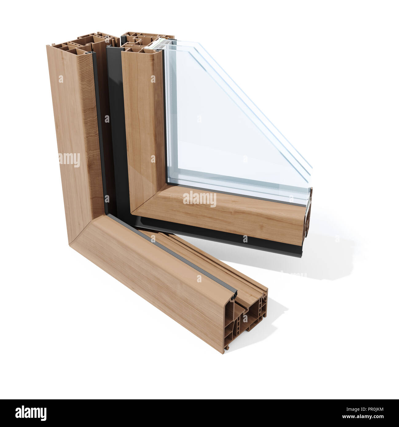 3d detailed window frame profile section, on white background Stock ...
