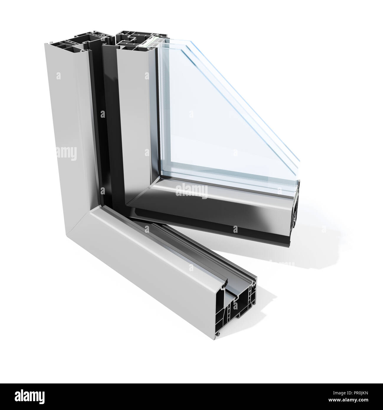 3d detailed window frame profile section, on white background Stock ...